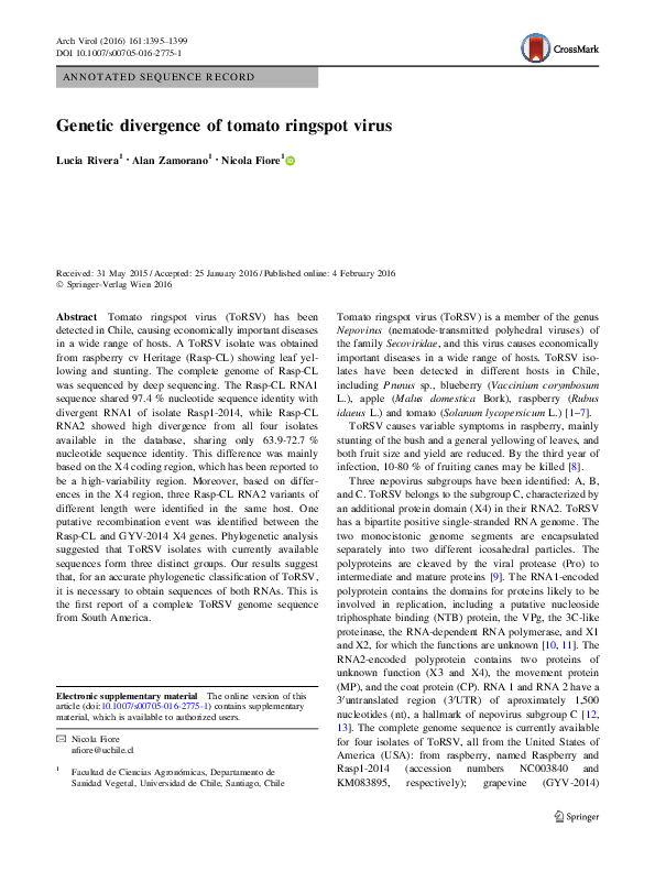 (PDF) Genetic divergence of tomato ringspot virus