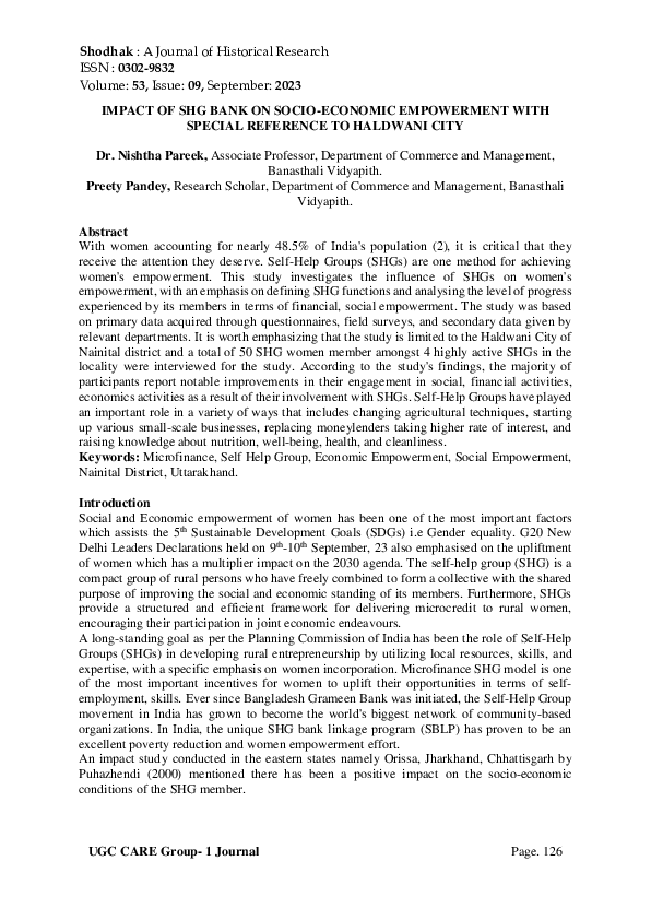(PDF) THE IMPACT OF MICROFINANCE THROUGH SELF-HELP GROUPS (SHG): A ...