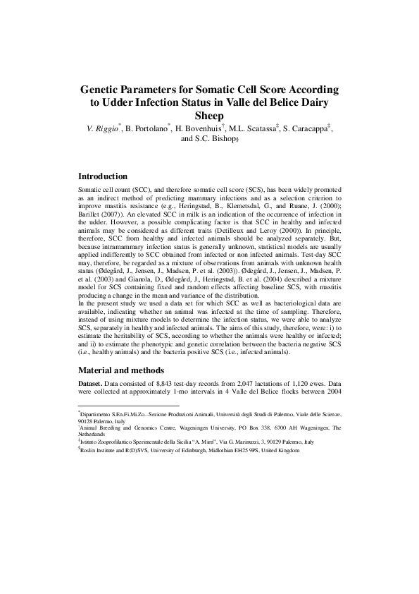 (PDF) Genetic Parameters for Somatic Cell Score According to Udder ...