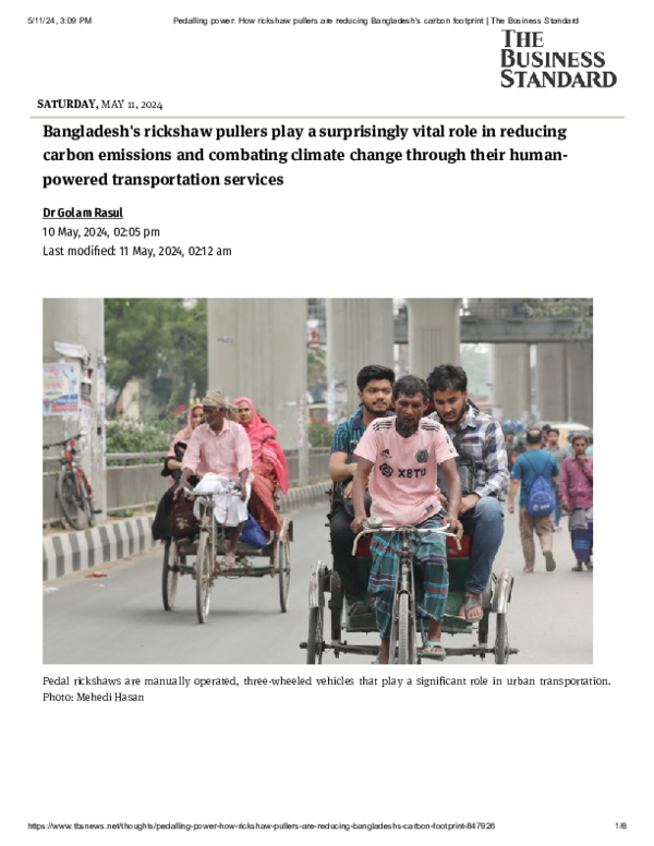 (PDF) How rickshaw pullers are reducing Bangladesh's carbon footprint Golam Rasul