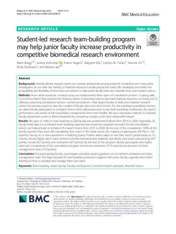 (PDF) Student-led research team-building program may help junior ...