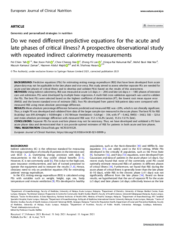 (PDF) Do we need different predictive equations for the acute and late ...