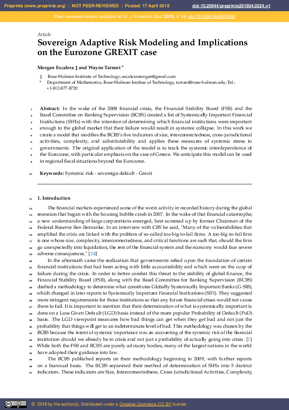 (PDF) Sovereign Adaptive Risk Modeling and Implications on the Eurozone GREXIT Case