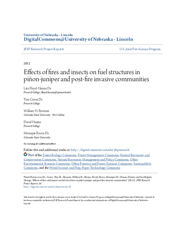 (PDF) Effects of fires and insects on fuel structures in piñon-juniper ...