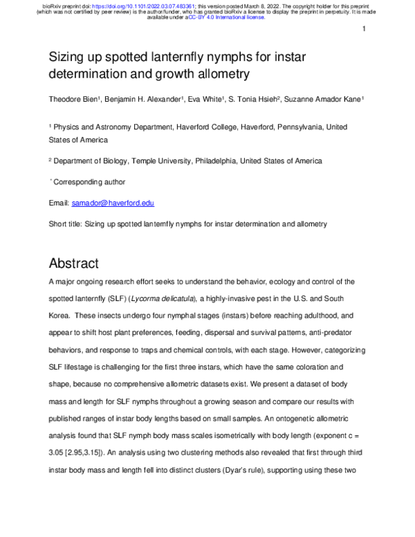 (PDF) Sizing up spotted lanternfly nymphs for instar determination and ...