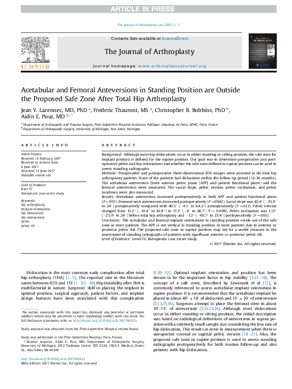(PDF) Acetabular and Femoral Anteversions in Standing Position are ...