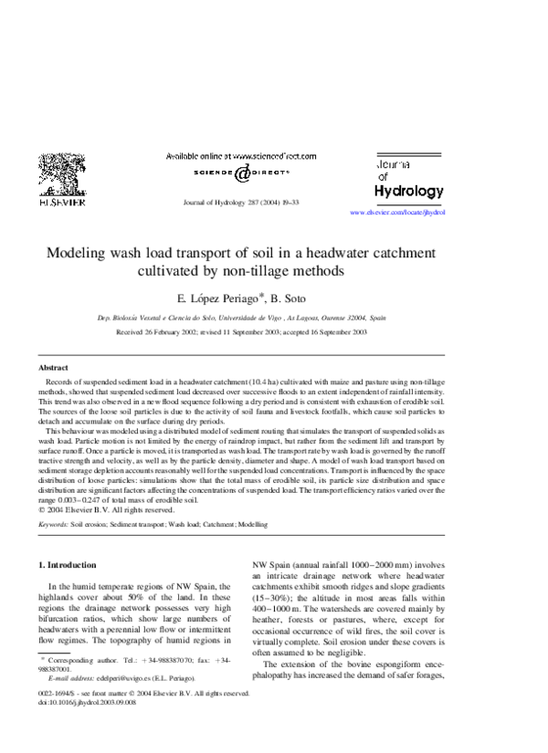 (PDF) Modeling wash load transport of soil in a headwater catchment ...