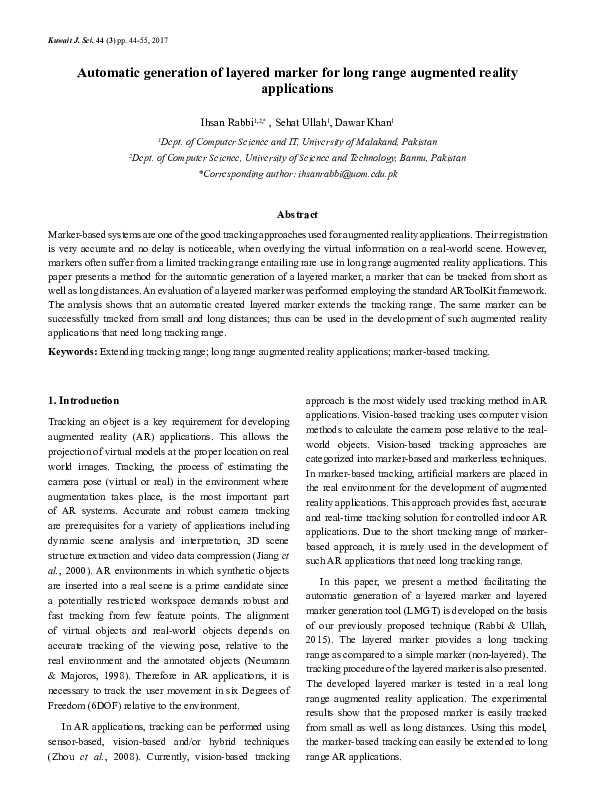 (PDF) Automatic generation of layered marker for long range augmented ...