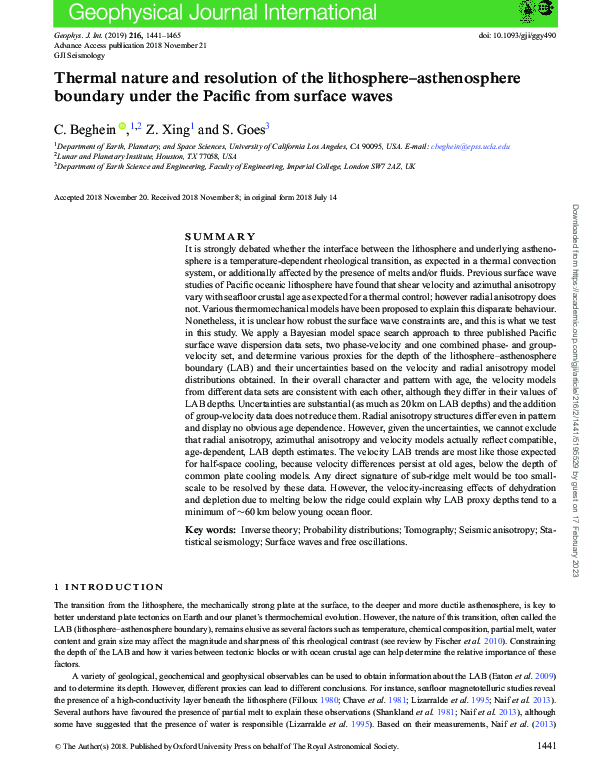(PDF) Thermal nature and resolution of the lithosphere–asthenosphere ...