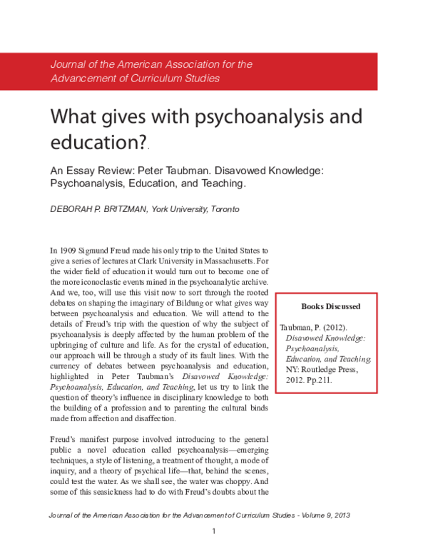 (PDF) What gives with Psychoanalysis and Education? An Essay Review of ...