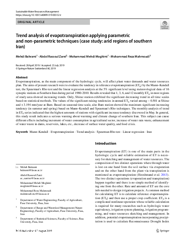 (PDF) Trend analysis of evapotranspiration applying parametric and non-parametric techniques ...