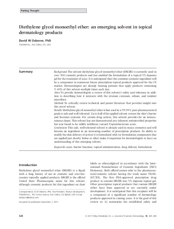 (PDF) Diethylene glycol monoethyl ether: an emerging solvent in topical ...