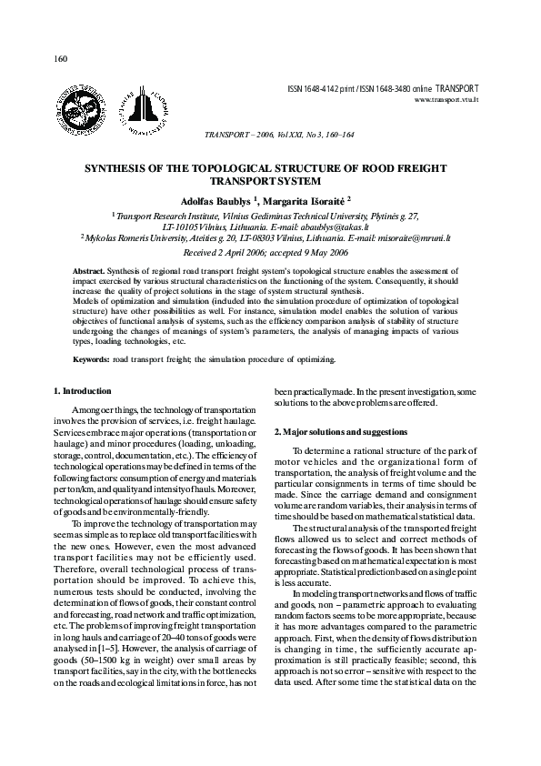 (PDF) Synthesis of the Topological Structure of Rood Freight Transport ...