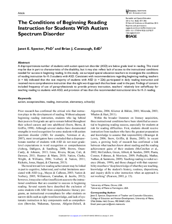 (PDF) The Conditions of Beginning Reading Instruction for Students With ...