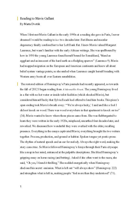 (PDF) Mavis Gallant: Listening to Literature