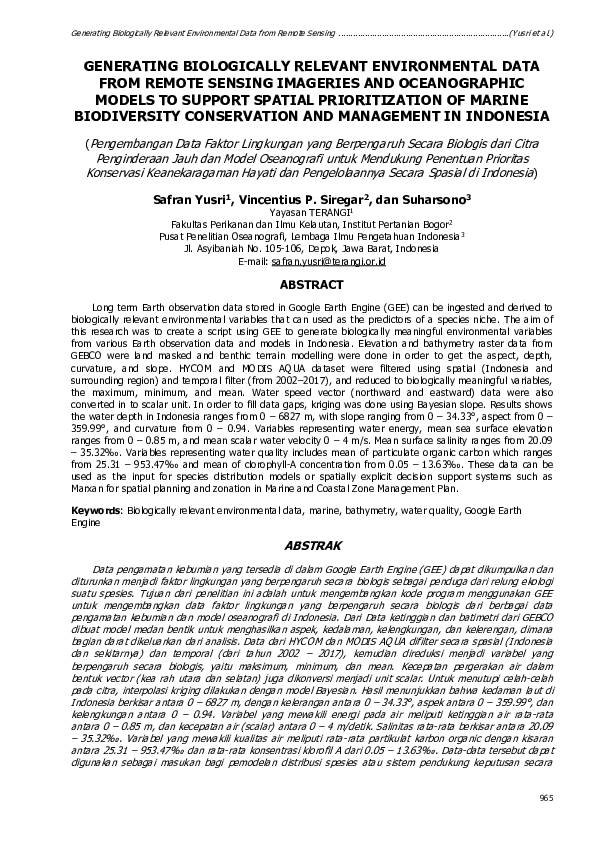 (PDF) Generating Biologically Relevant Environmental Data from Remote ...