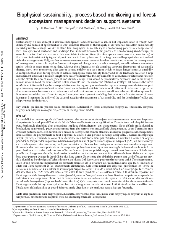 (PDF) Biophysical sustainability, process-based monitoring and forest ...