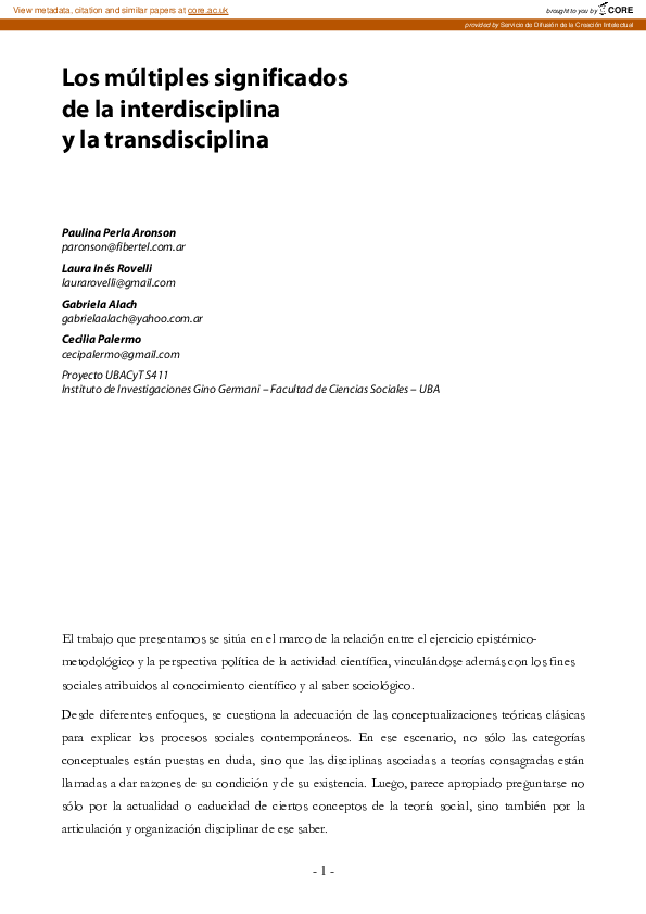 (PDF) Los múltiples significados de la interdisciplina y la transdisciplina