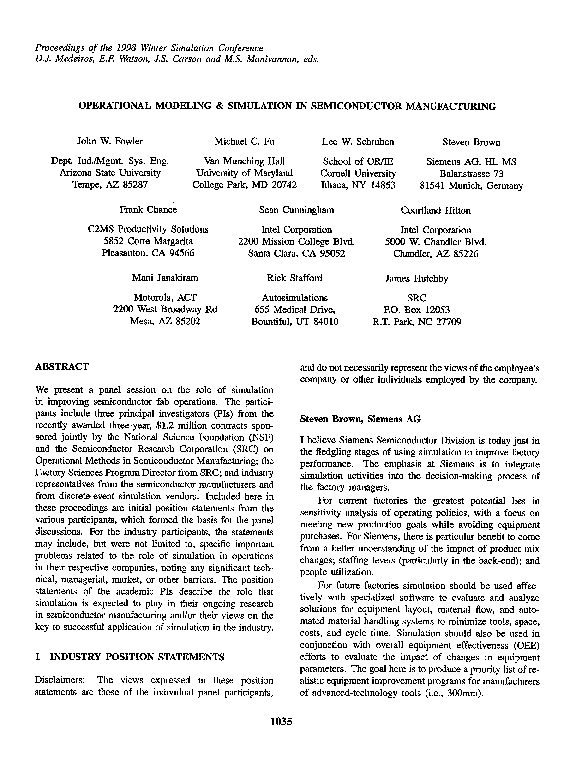 (PDF) Operational modeling and simulation in semiconductor manufacturing