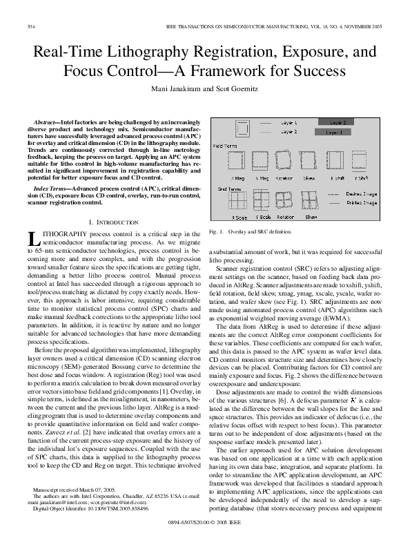 (PDF) Real-Time Lithography Registration, Exposure, and Focus Control—A ...