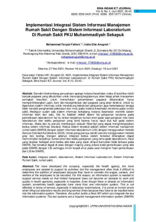 (PDF) Implementasi Integrasi Sistem Informasi Manajemen Rumah Sakit Dengan Sistem Informasi ...