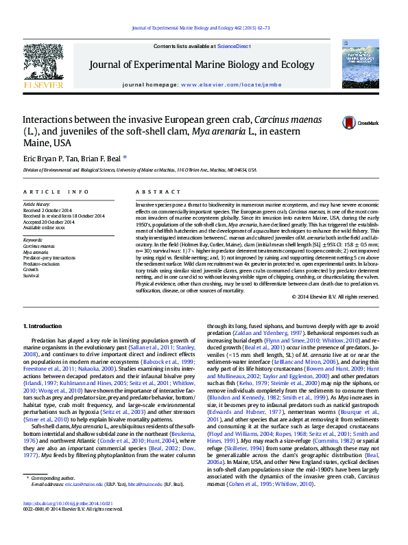 (PDF) Interactions between the invasive European green crab, Carcinus ...