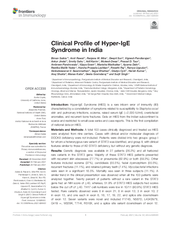 (PDF) Clinical Profile of Hyper-IgE Syndrome in India
