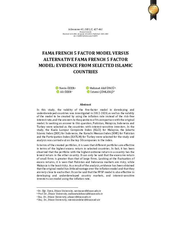 (PDF) Fama French 5 Faktör Modeline Karşı Alternatif Fama French 5 ...