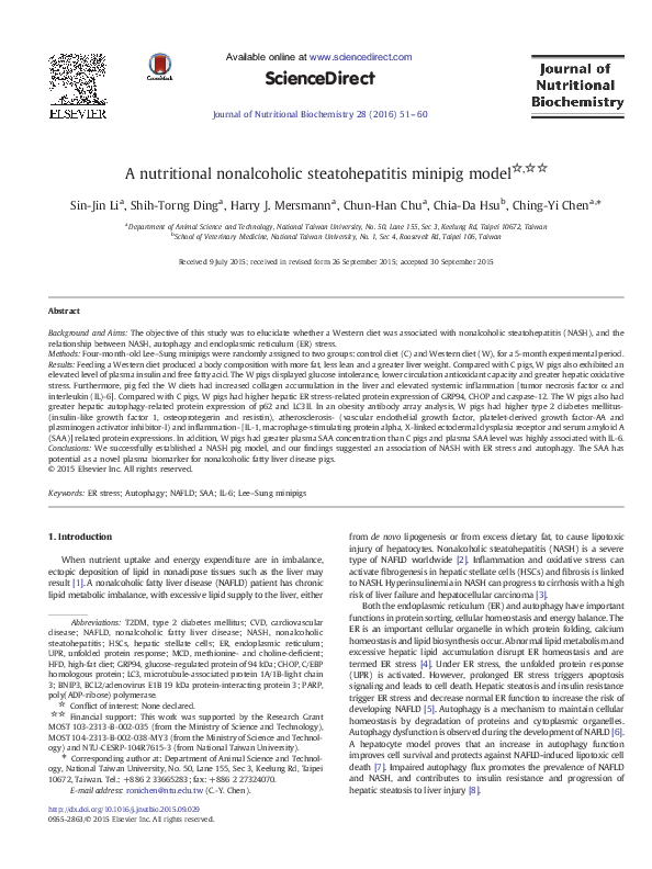 (PDF) A nutritional nonalcoholic steatohepatitis minipig model