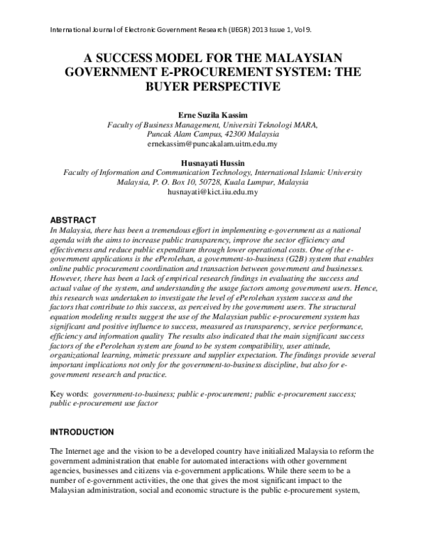 (PDF) A Success Model for the Malaysian Government e-Procurement System