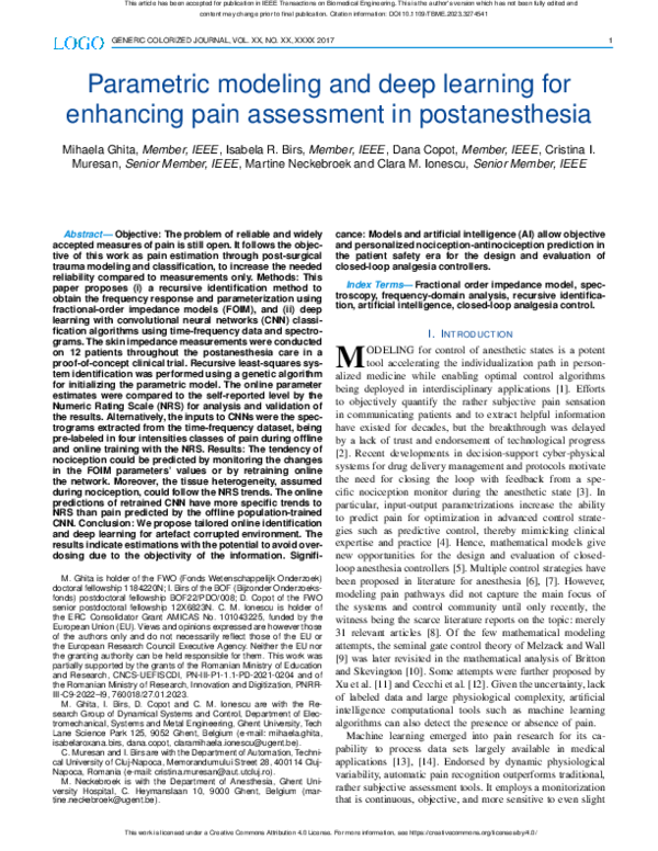 (PDF) Parametric Modeling and Deep Learning for Enhancing Pain Assessment in Postanesthesia