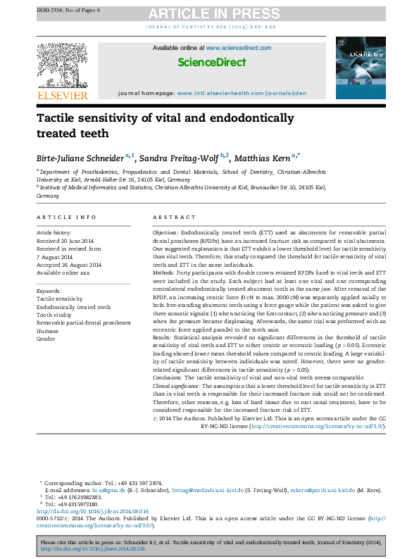 (PDF) Tactile sensitivity of vital and endodontically treated teeth