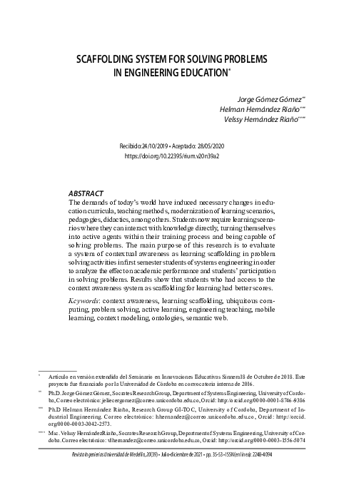 (PDF) Scaffolding system for solving problems in engineering education