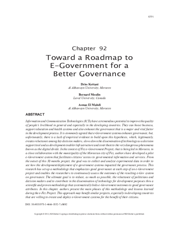 (PDF) Toward a Roadmap to E-Government for a Better Governance Toward a ...