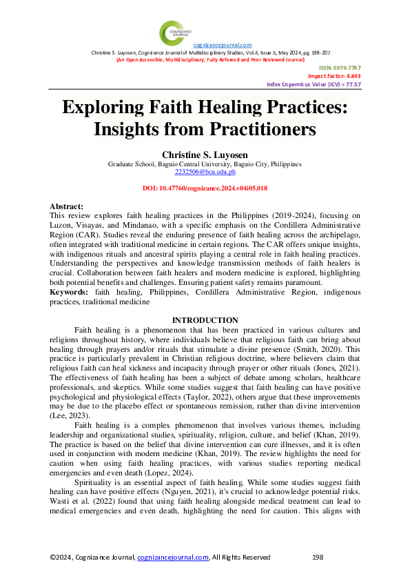 (PDF) Exploring Faith Healing Practices: Insights from Practitioners