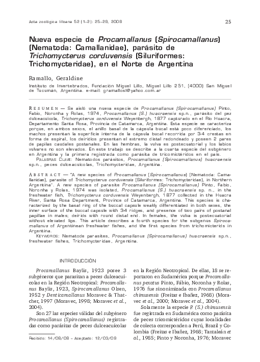 (PDF) Nueva especie de Procamallanus (Spirocamallanus) (Nematoda ...