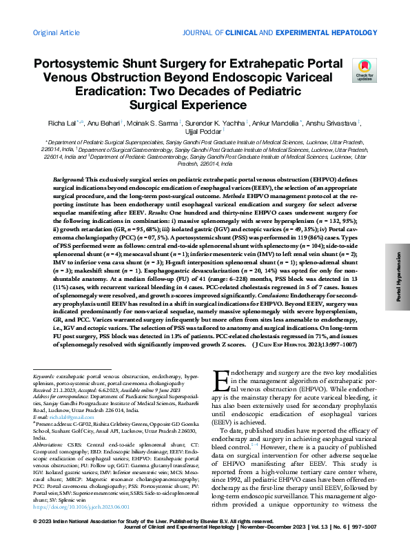 (PDF) Portosystemic Shunt Surgery for Extrahepatic Portal Venous ...
