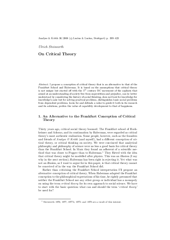(PDF) On Critical Theory