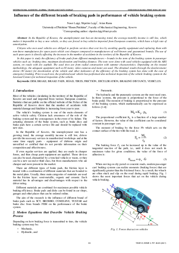 (PDF) Influence of the different brands of braking pads in performance ...