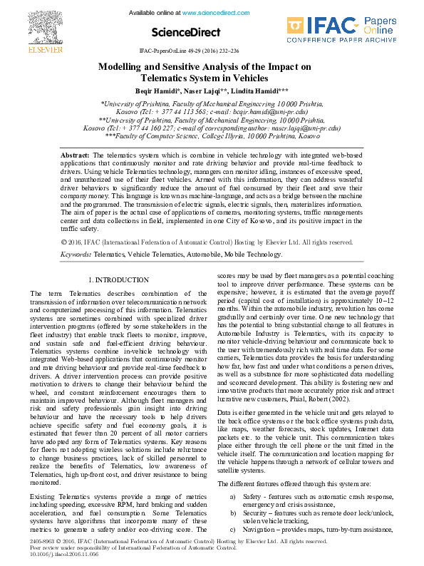 (PDF) Modelling and Sensitive Analysis of the Impact on Telematics ...