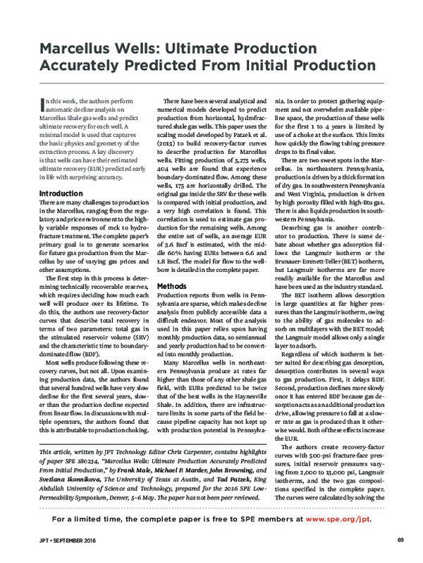 (PDF) Marcellus Wells' Ultimate Production Accurately Predicted from ...