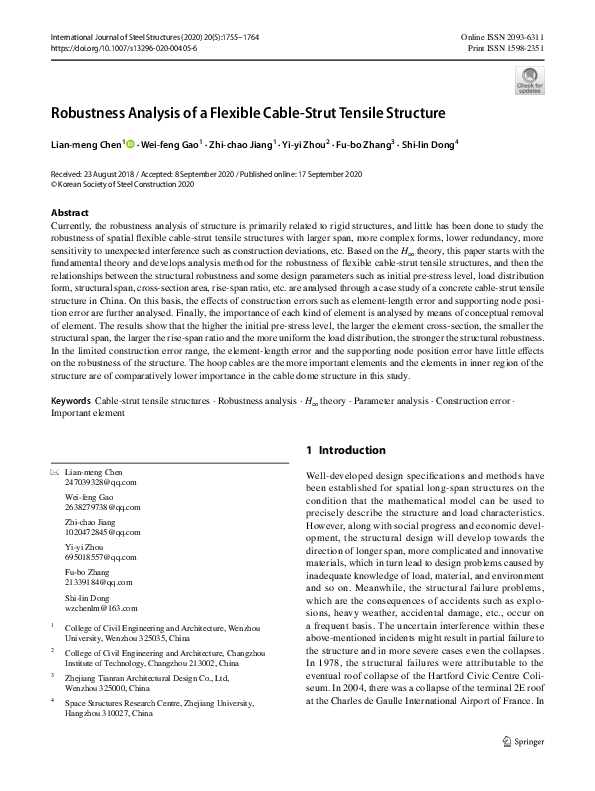(PDF) Robustness Analysis of a Flexible Cable-Strut Tensile Structure