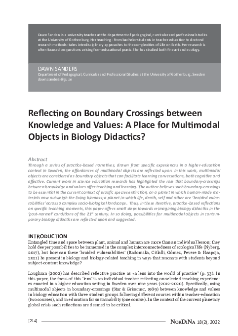 (PDF) Reflecting on Boundary Crossings between Knowledge and Values: A ...