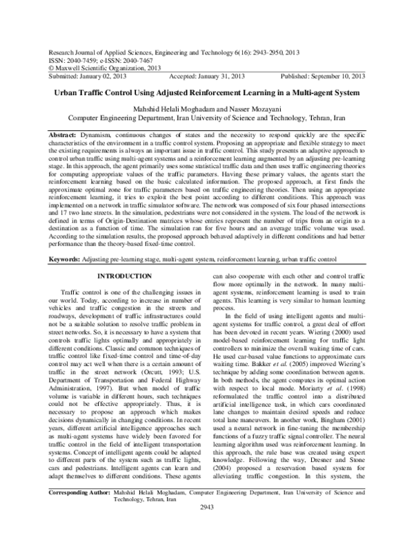 (PDF) Urban Traffic Control Using Adjusted Reinforcement Learning in a Multi-agent System