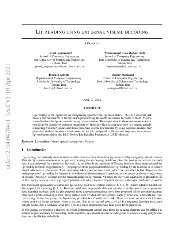 (PDF) Lip reading using external viseme decoding