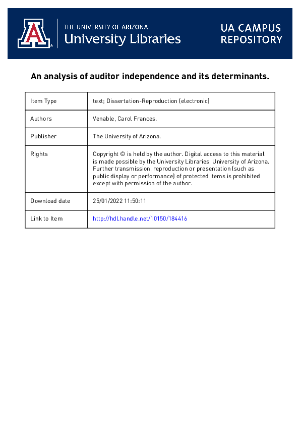 (PDF) An analysis of auditor independence and its determinants. Item ...
