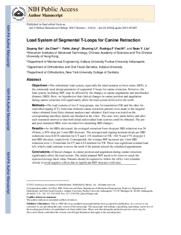 (PDF) Load system of segmental T-loops for canine retraction