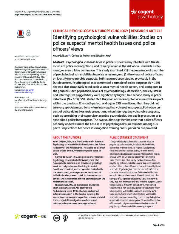 (PDF) Psychological Vulnerabilities in Police Suspects