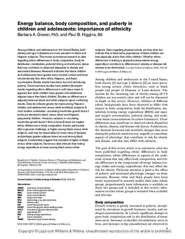 (PDF) Energy balance, body composition, and puberty in children and adolescents: importance of ...