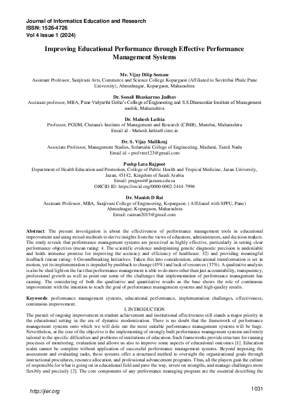 (PDF) Improving Educational Performance through Effective Performance Management Systems